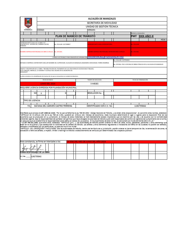 Formato - PMT - Unificado - Versión - Vigencia - 2024 | PDF | Multa (pena) | Seguridad vial