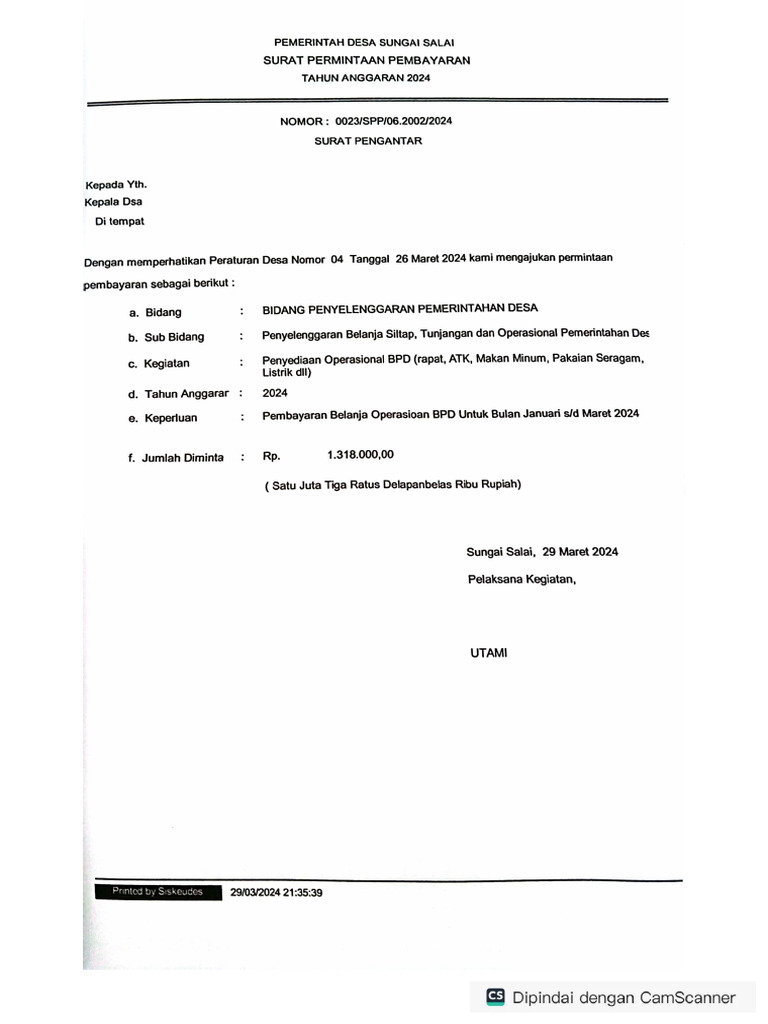 Spj Operasional Bpd | PDF