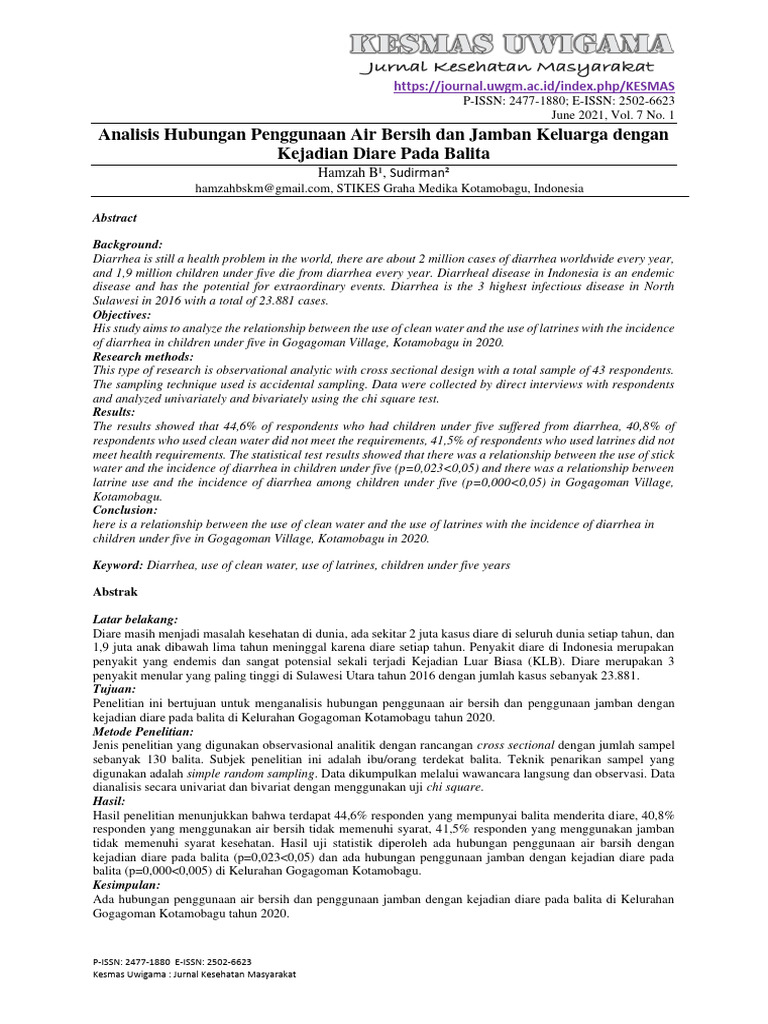Analisis Hubungan Penggunaan Air Bersih Dan Jamban | PDF