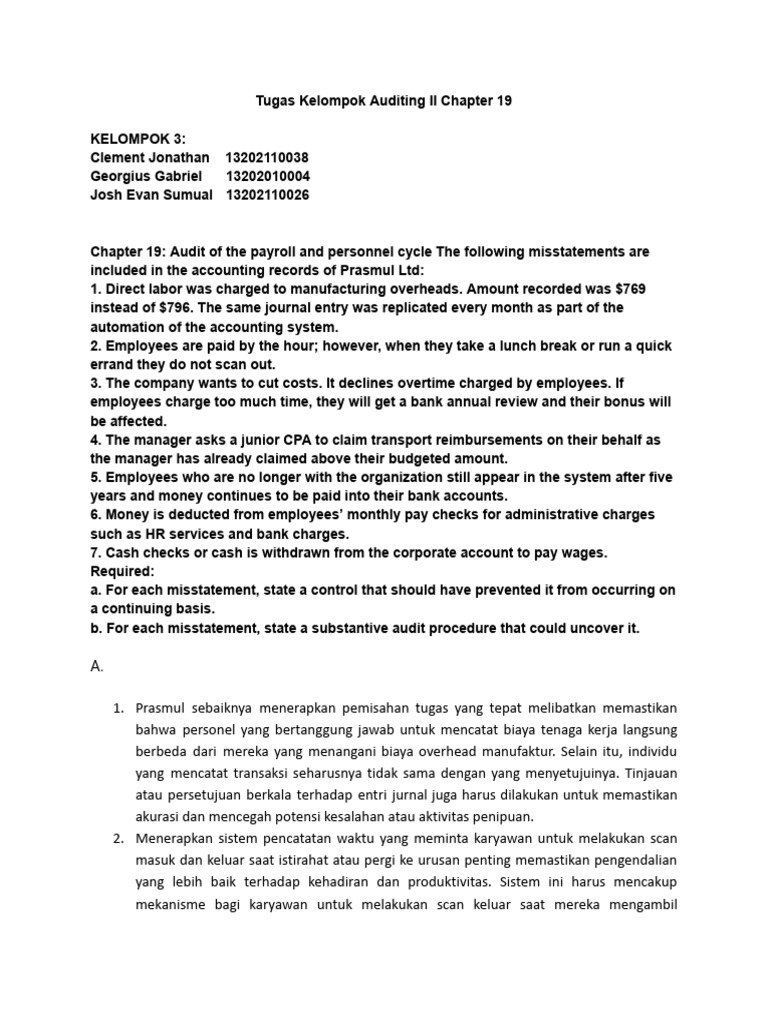 Excercise Chapter 19 - Kelompok 3 | PDF