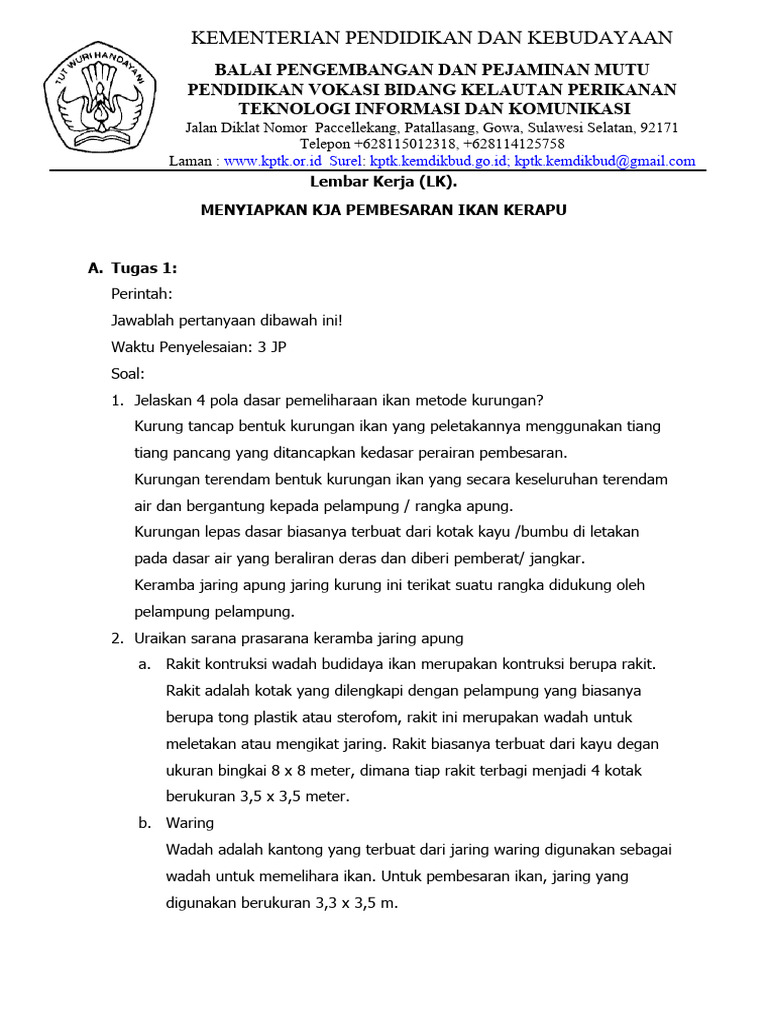 LK. Menyiapkan KJA Pembesaran Ikan Kerapu | PDF