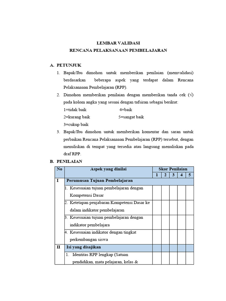 Lembar Validasi RPP | PDF