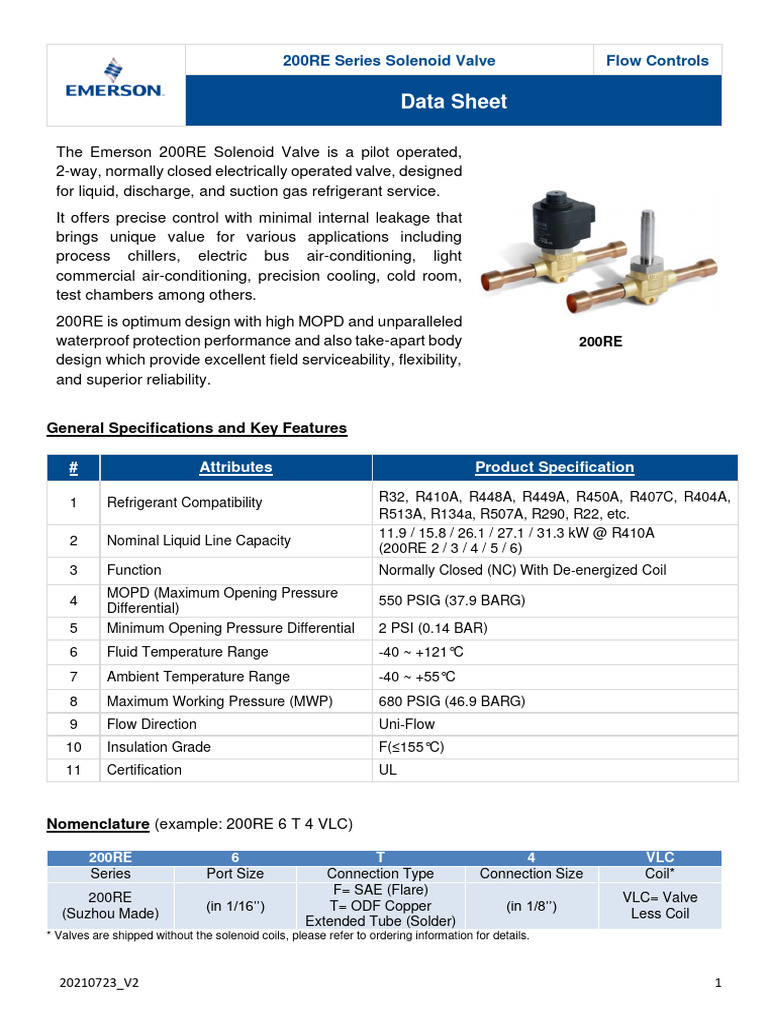 200RE SOV Data Sheet-Final | PDF | Valve | Chemical Engineering