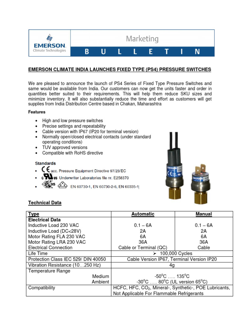 PS 4 Pressure Switches | Download Free PDF | Switch | Electromagnetism