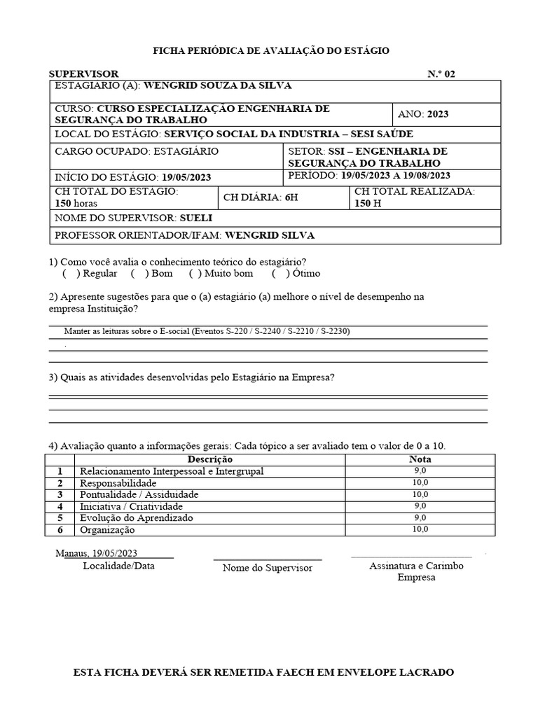Ficha de Avaliacao Estagio | PDF Ficha de Avaliacao Estagio | PDF