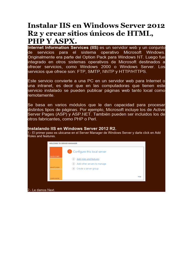 Instalar IIS en Windows Server 2012 R2 y Crear Sitios Únicos de HTML | PDF | Servicios de ...
