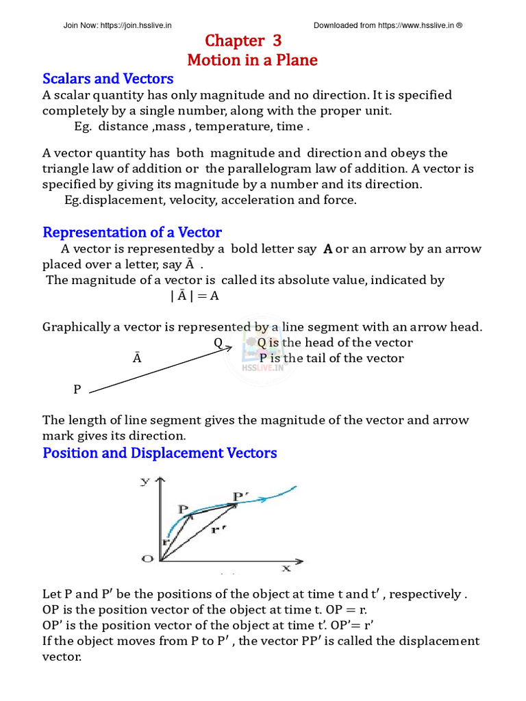 Hsslive - Plus One Chapter 3 - 2024 | PDF | Euclidean Vector | Acceleration