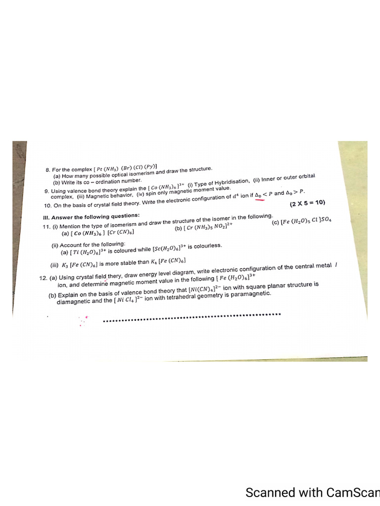 Coordination Complex Test | PDF