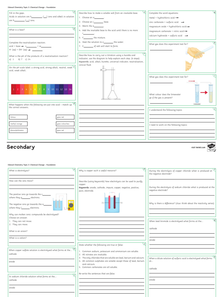 T4 SC 823 Edexcel Gcse Chemistry Topic 3 Chemical Change Foundation ...