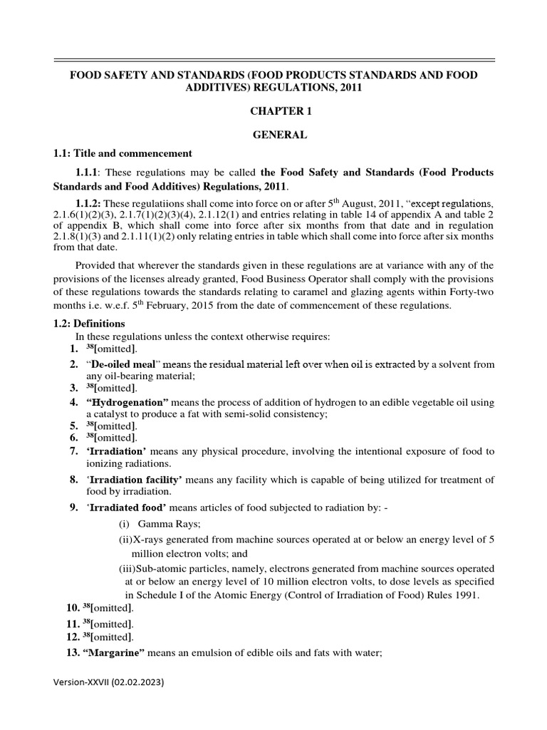 Food Safety Standards Regulations 2011 | PDF | Milk | Vegetable Oil