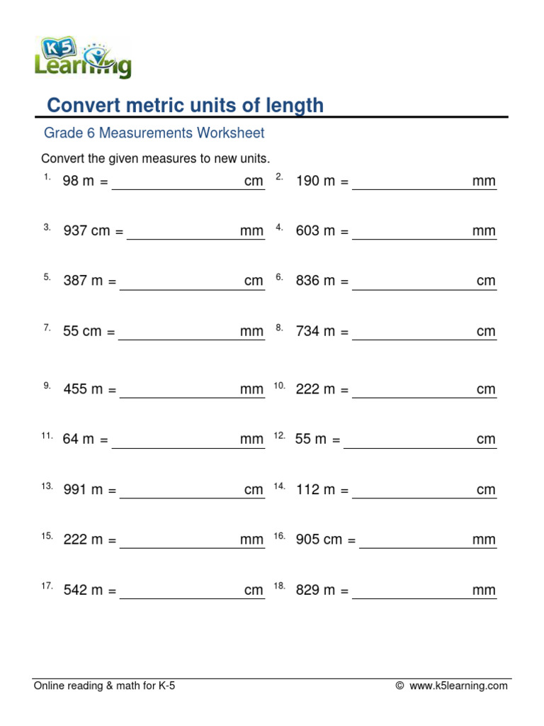 Grade 6 Conversion Metric Length F | PDF | Distance | Notation