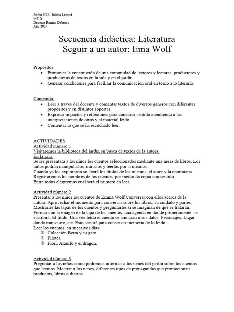 Comparto 'Secuencia Didáctica Seguir A Un Autor Elsa Borneman' Contigo | PDF | Autor