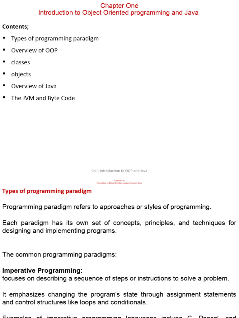 Oop Chapter One Pdf Object Oriented Programming Programming Paradigms 