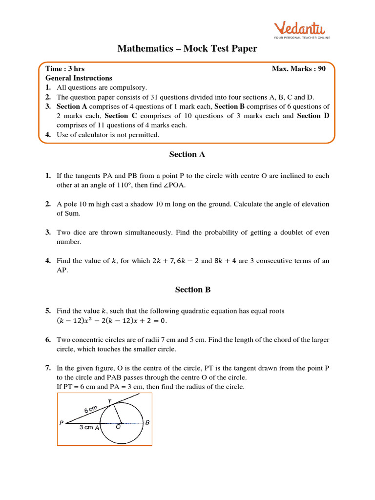 Your One-Stop Destination For CBSE Class10 Maths Sample Question Papers For The Academic Session ...