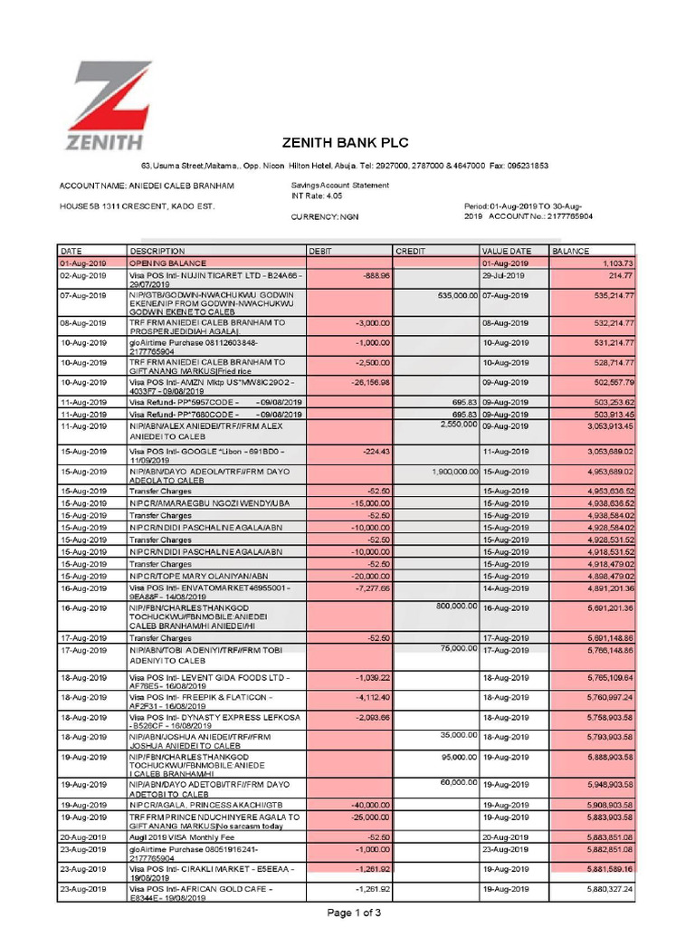 Zenith Statement1 | PDF