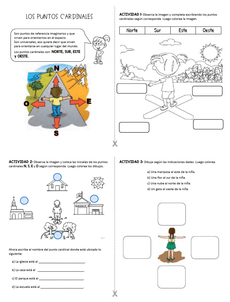 Actividades de Dibujo: Puntos Cardinales | PDF