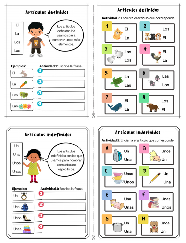 Guías de Artículos Definidos e Indefinidos @laprofealecomparte | PDF