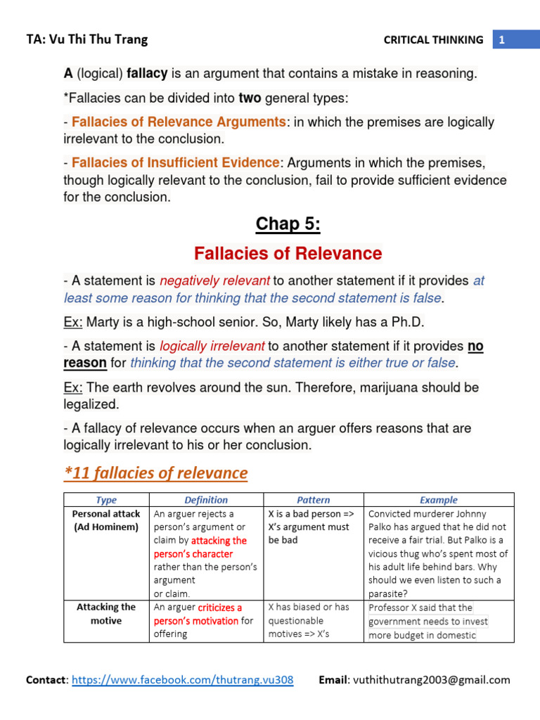 Critical Thinking - Final Revision | PDF | Argument | Fallacy