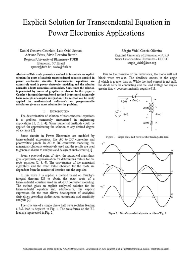Explicit Solution For Transcendental Equation in Power Electronics Applications | PDF ...