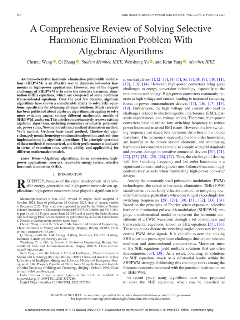 A Comprehensive Review of Solving Selective Harmonic Elimination ...