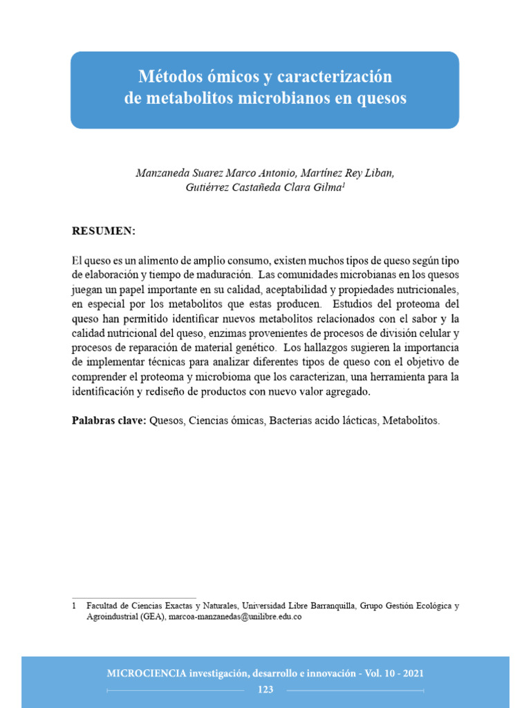 Métodos Ómicos y Caracterización de Metabolitos Microbianos en Quesos ...