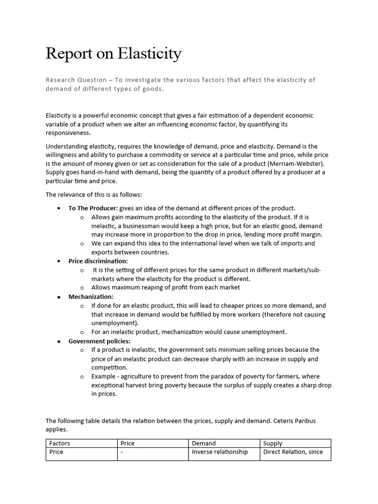 Economics Report On Elasticity | PDF | Elasticity (Economics) | Demand