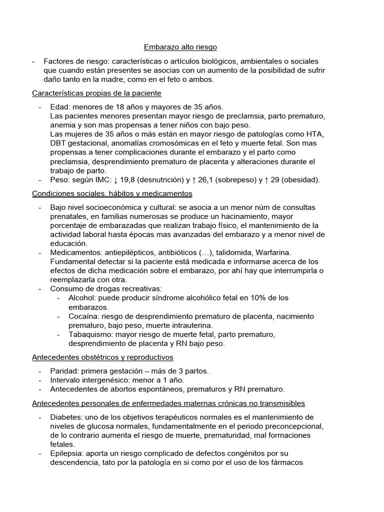 Factores de Riesgo en Embarazo Alto Riesgo | PDF | El embarazo | Parto ...
