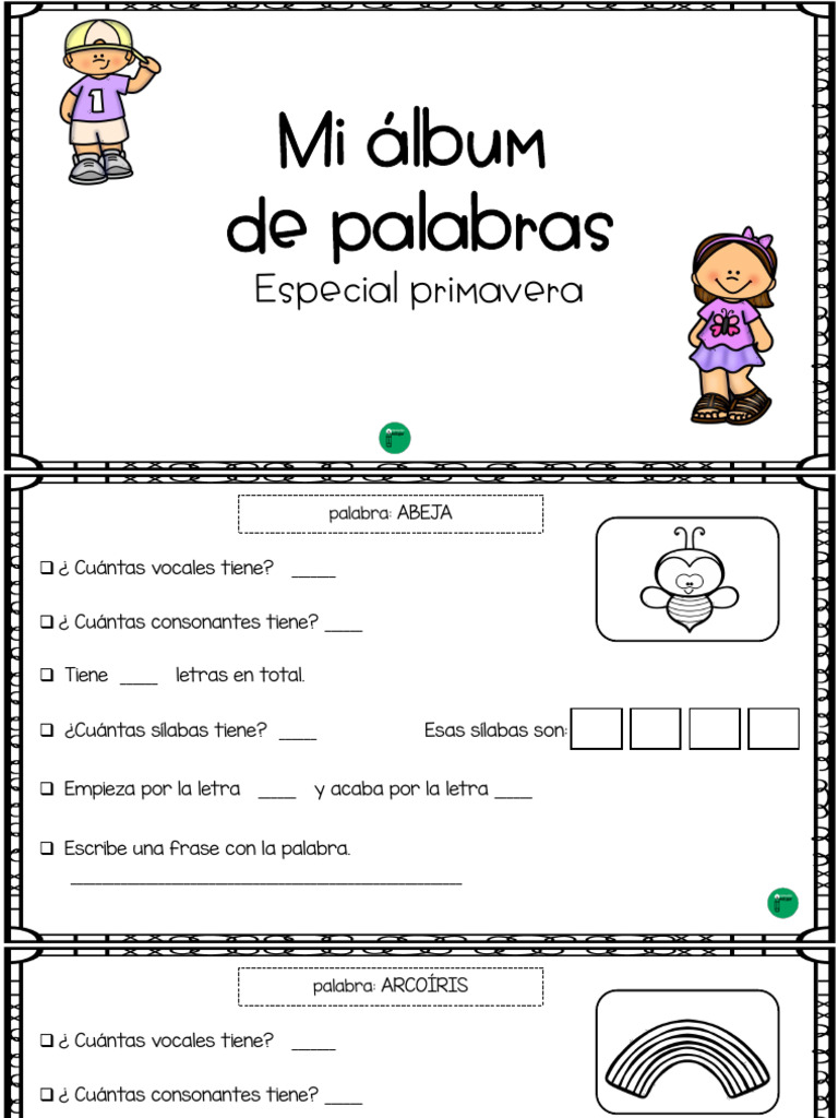 Album de Palabras Primavera | PDF | Sílaba | Vocal