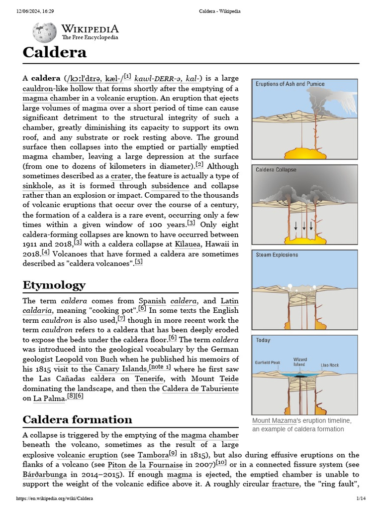 Caldera - Wikipedia | PDF | Petrology | Volcanology