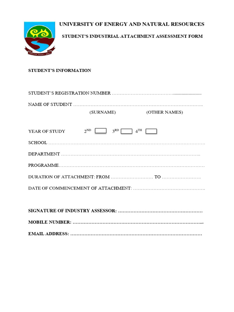 Industrial Attachment Assessment Form To Be Given To Industry ...