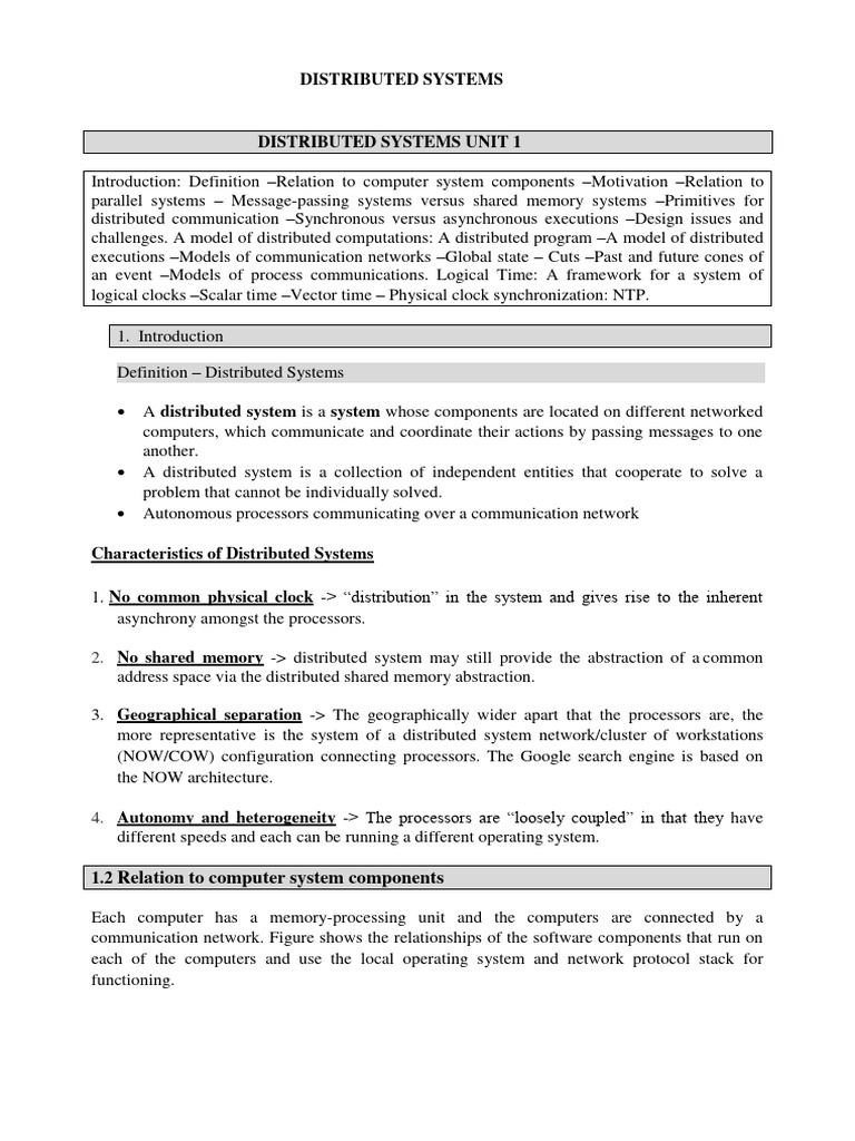 Distributed Systems R19 - Unit-1 | PDF | Parallel Computing | Distributed Computing