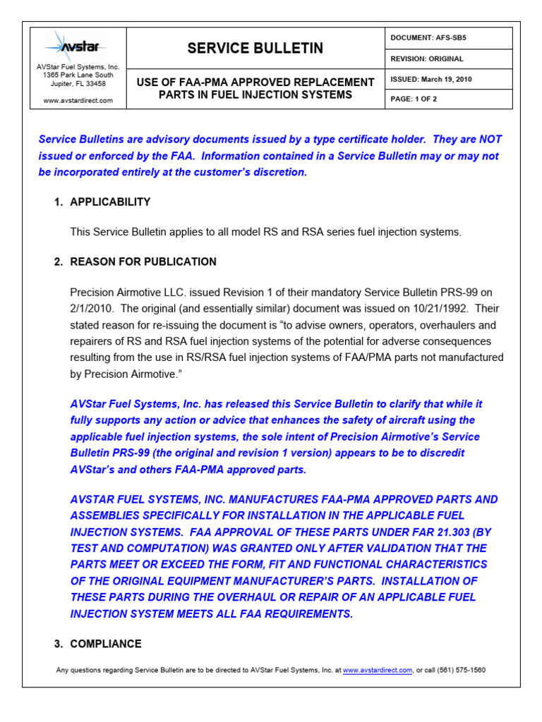 Service Bulletin AFS-SB5 | PDF