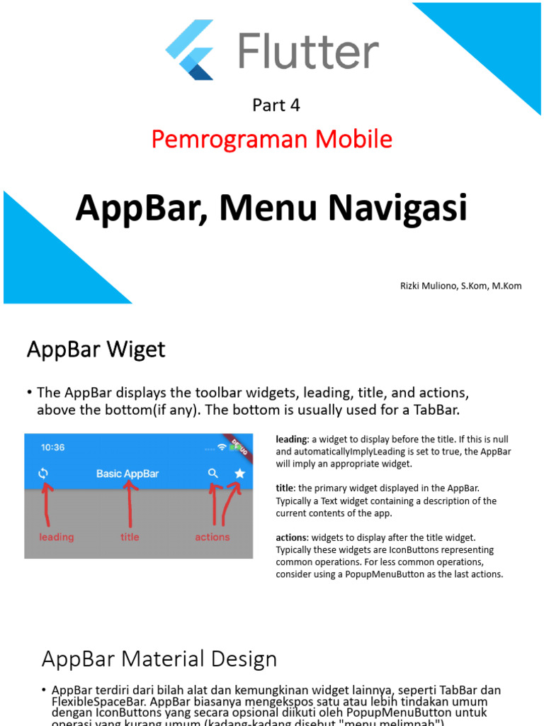 Flutter 4 Pertemuan 12 (AppBar) New | PDF | Icon (Computing) | Human–Computer Interaction