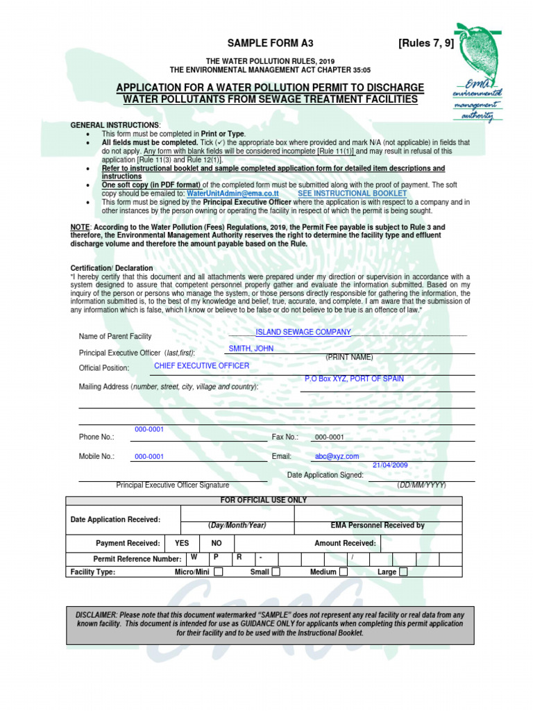 Sample FORM A3 | Download Free PDF | Sewage Treatment | Effluent