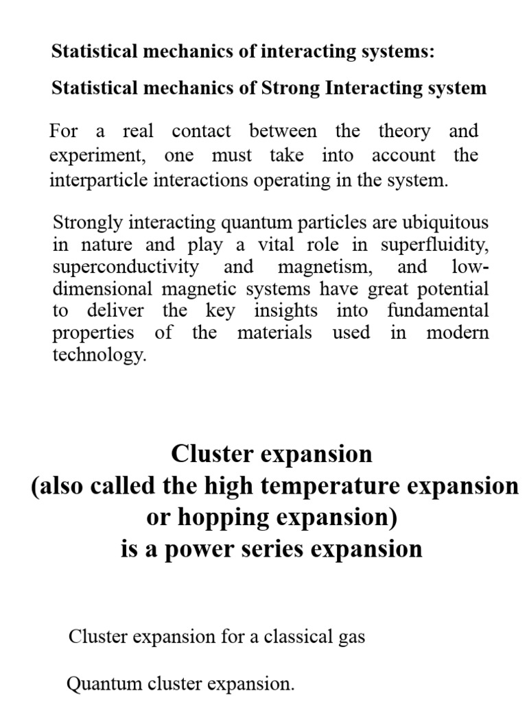 Cluster Expansion | Download Free PDF | Statistical Mechanics | Physical Sciences