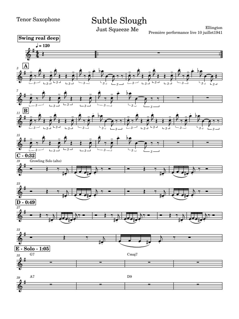 Subtle Slough - Just Squeeze Me-Tenor - Saxophone | PDF | Jazz ...