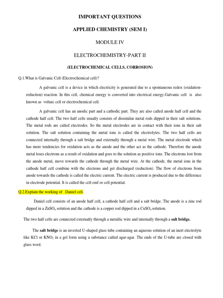 Applied Chemistry Module IV Q&Ans Part 2 | PDF | Corrosion ...
