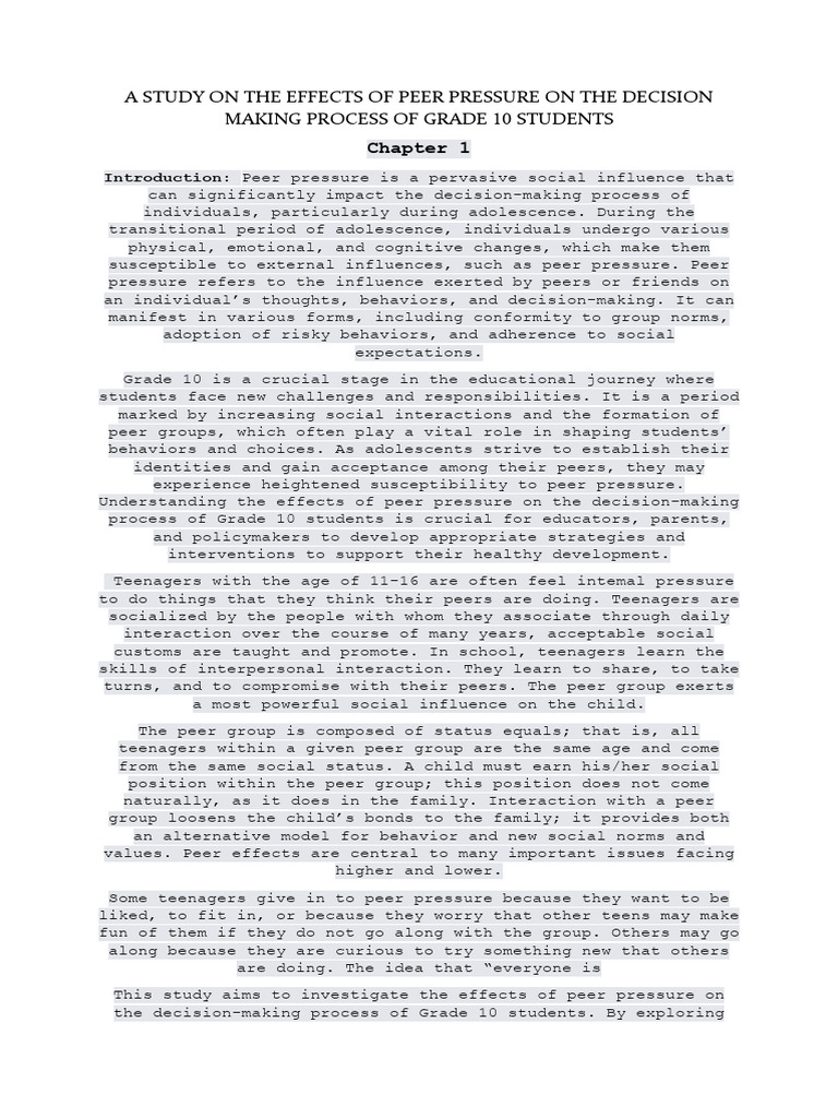 A Study On The Effects of Peer Pressure On The Decision Making Process ...