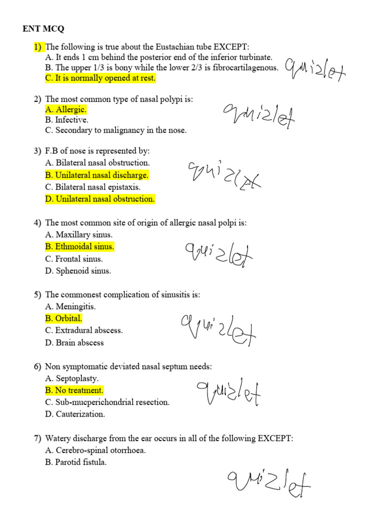 Ent MCQ | PDF | Human Nose | Ear