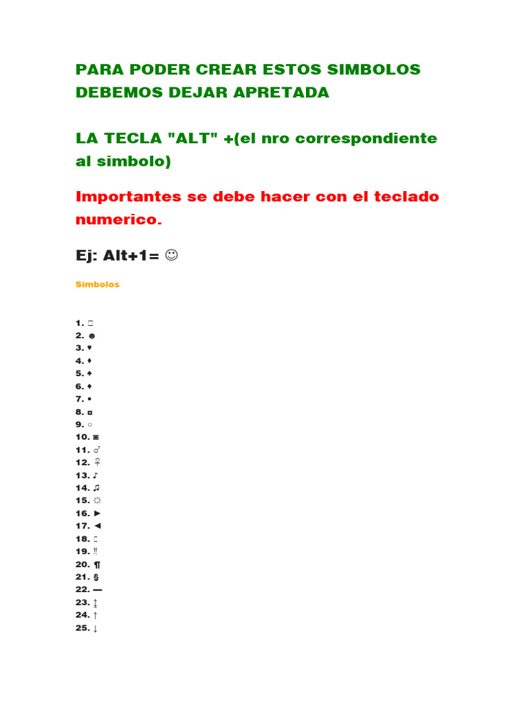 Simbolos de Teclado Numerico | Descargar gratis PDF | HTML | Coma