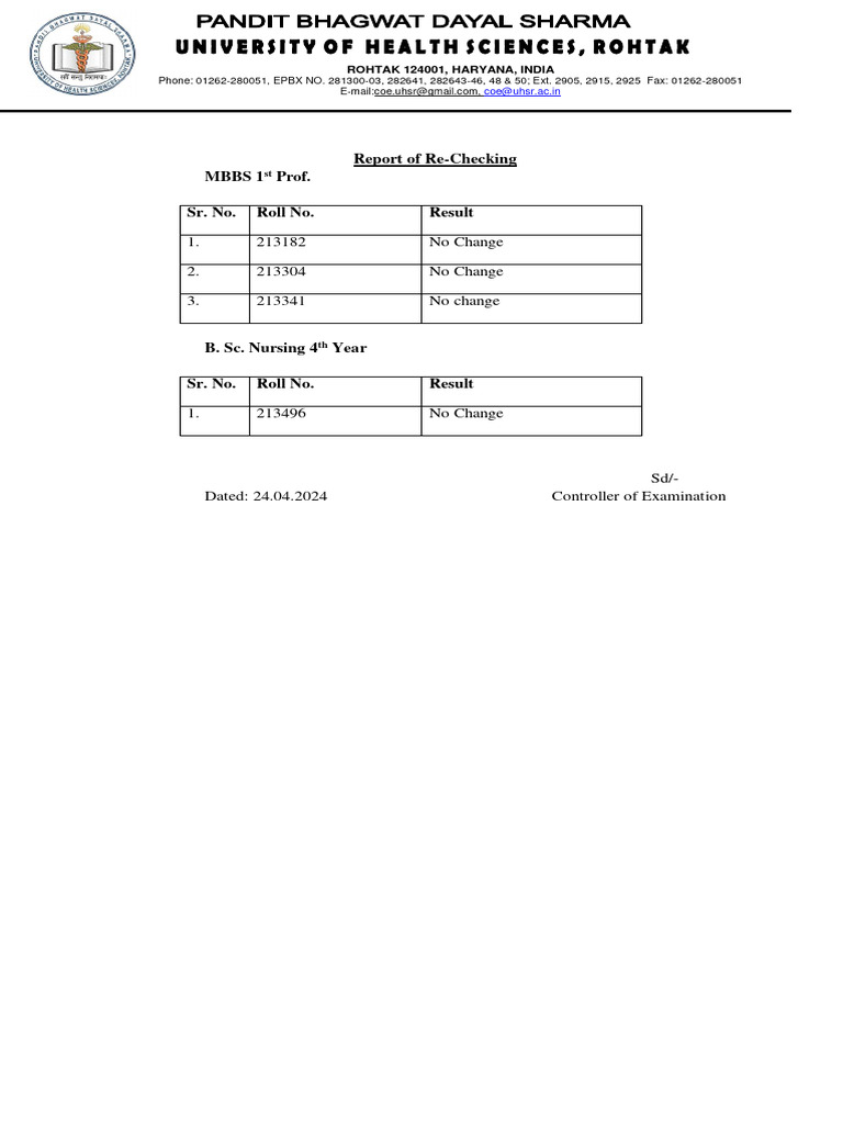 UHSR Rechecking Results Report | PDF