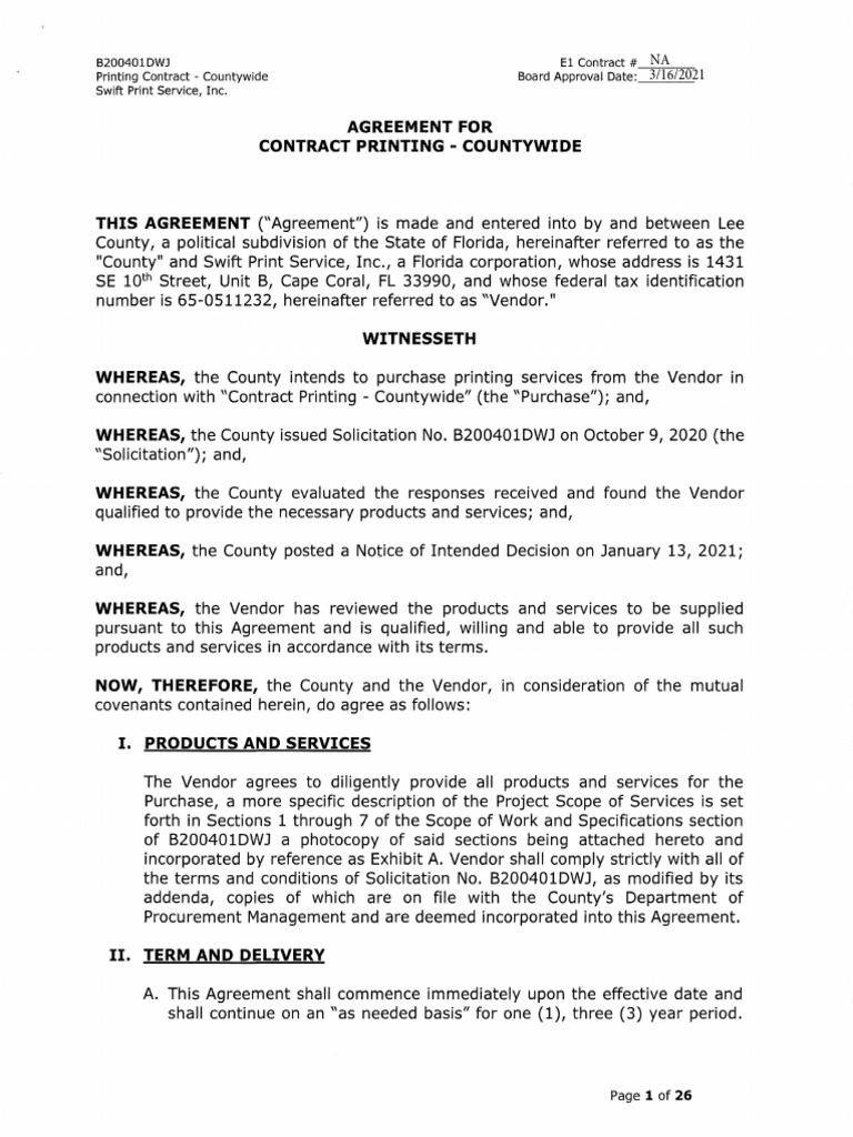 B200401DWJ Swift Print Service Fully Executed Contract - OCR - BD | PDF ...