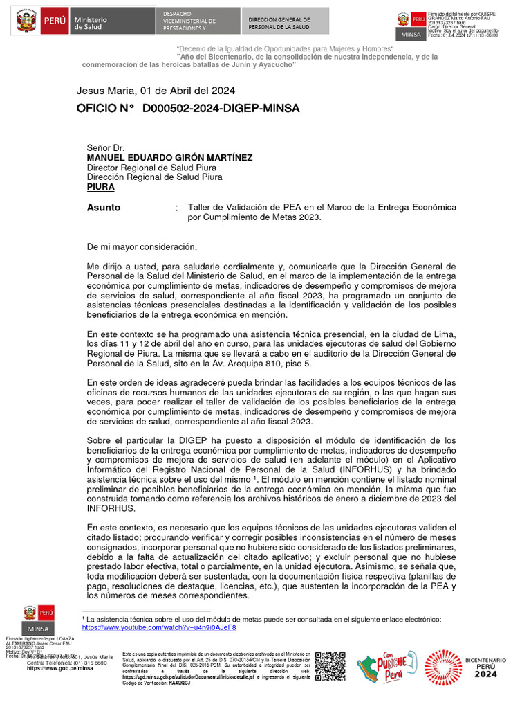 Oficio 000502 2024 Digep Piura | PDF