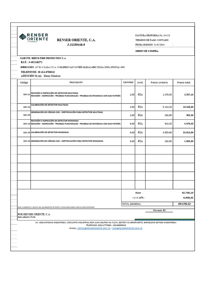 153 Factura Proforma Rhino Fire Protection | PDF