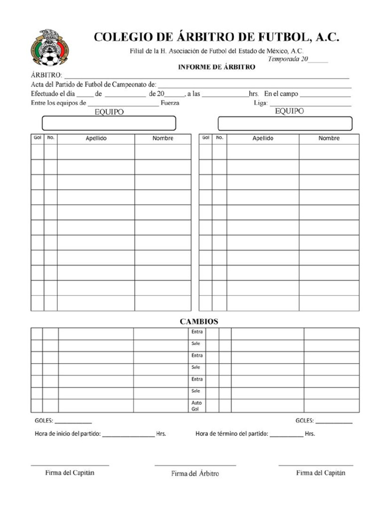 Cedula Arbitral Soccer | PDF