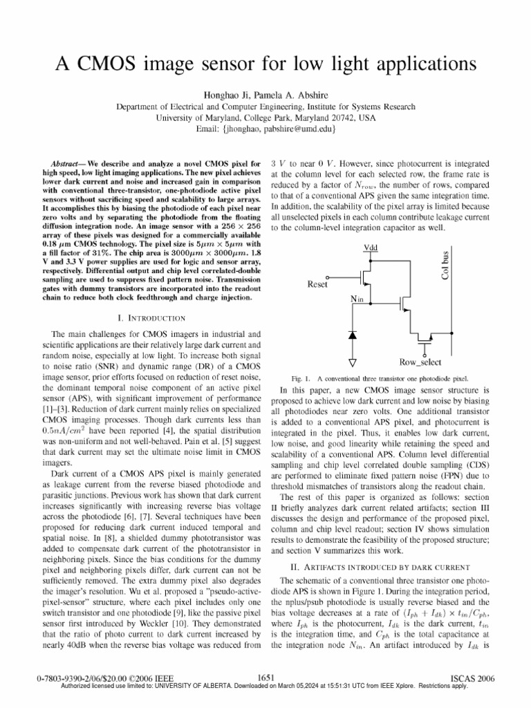 Low-Light CMOS Image Sensor Design | PDF | Field Effect Transistor ...