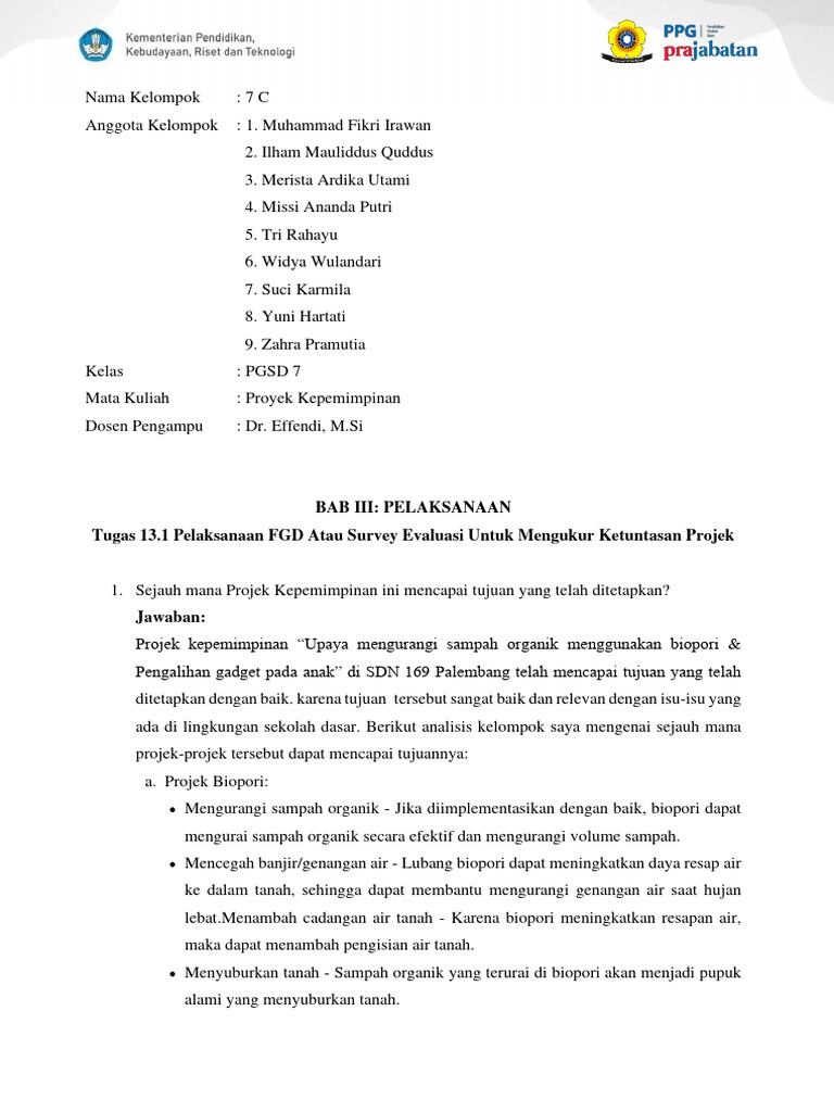 Tugas 13.1. Pelaksanaan FGD Atau Survey Evaluasi Untuk Mengukur ...