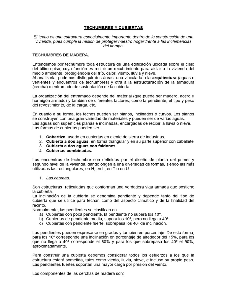 Tipos y Estructuras de Techumbres | PDF | Techo
