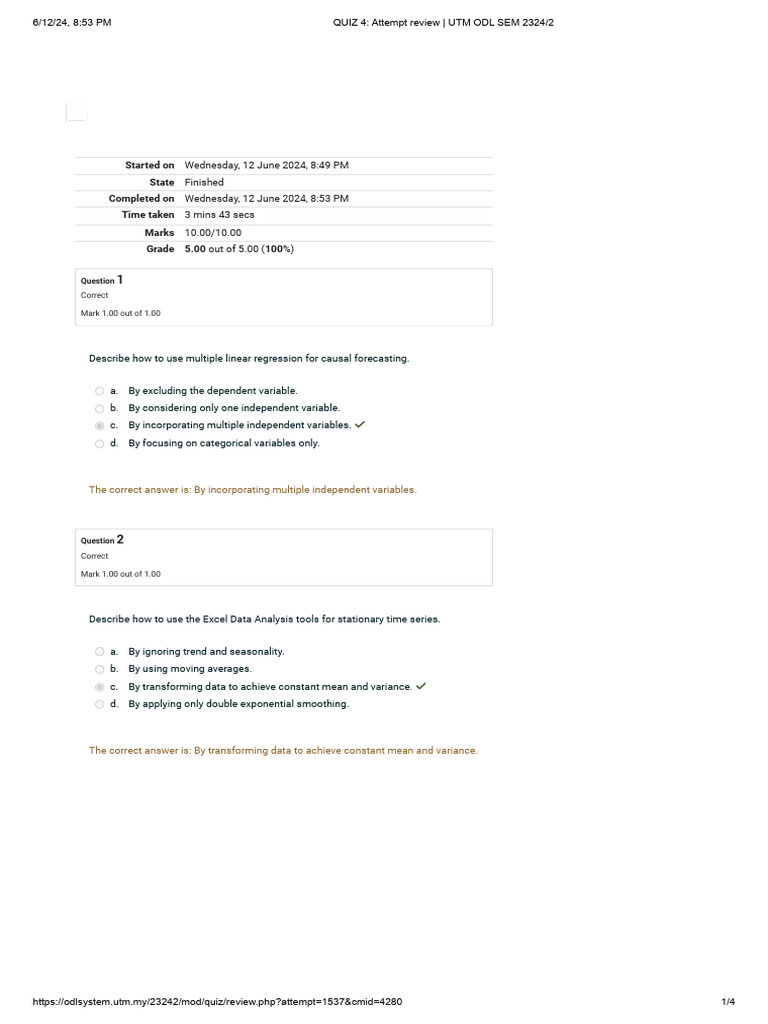 CH 6 Quiz 4 - Attempt Review - Utm Odl Sem 2324 - 2 | PDF | Structural ...