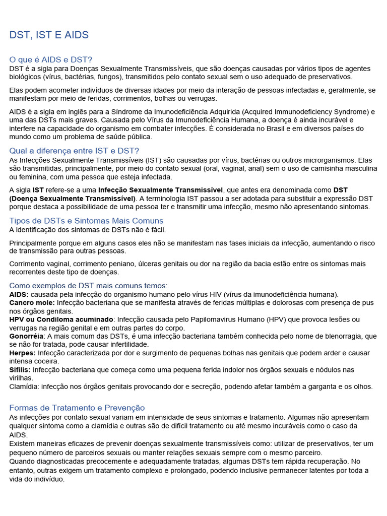 DST, Ist e Aids | PDF | Infecção sexualmente transmissível | HIV/AIDS